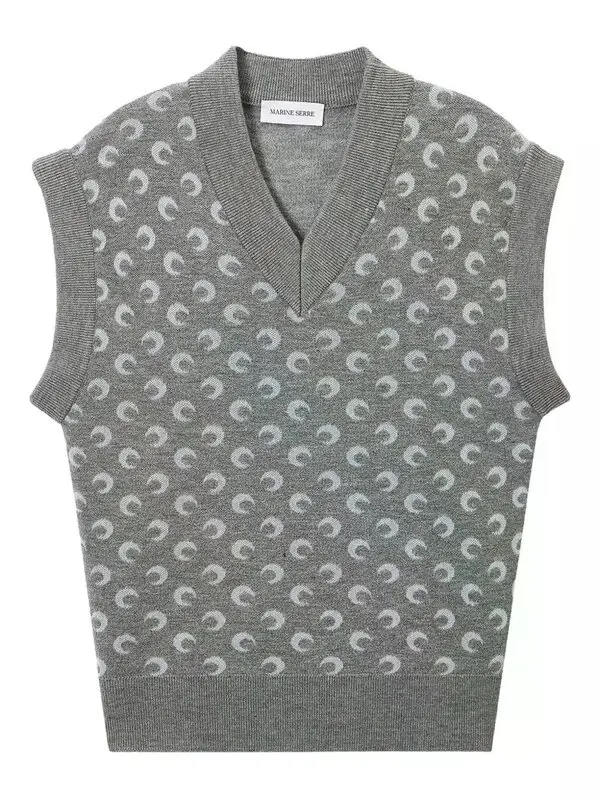 MARINE SERRE Crescent Moon V-neck Vest - Grey