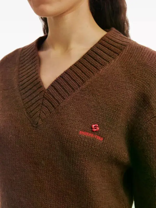 SHUSHU/TONG V-neck Logo Sweater