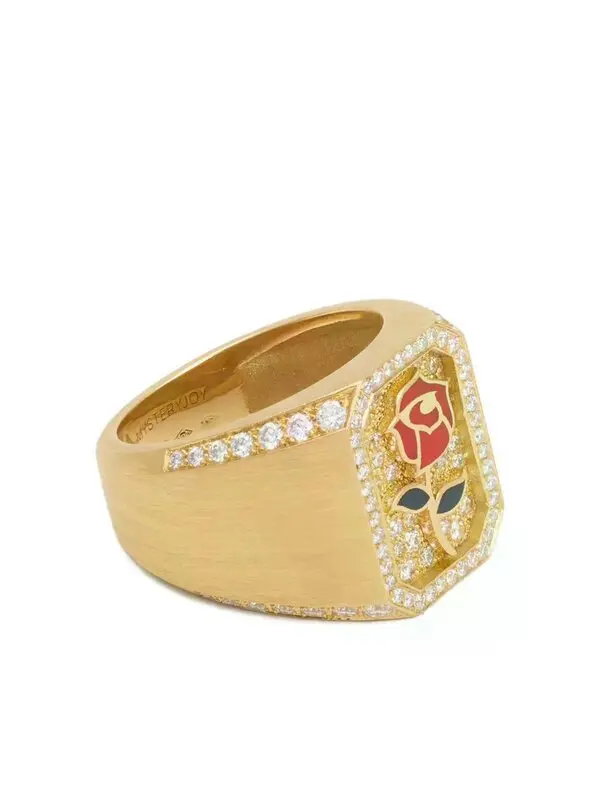 MYSTERYJOY 18k Yellow Rose Diamond Signet Ring - Gold