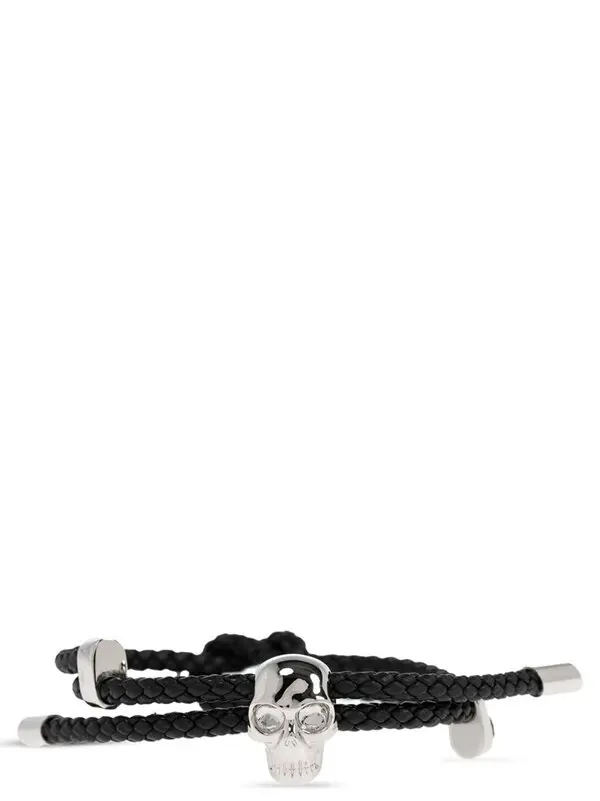 Alexander McQueen Braided Bracelet With Skull Pendant - Black