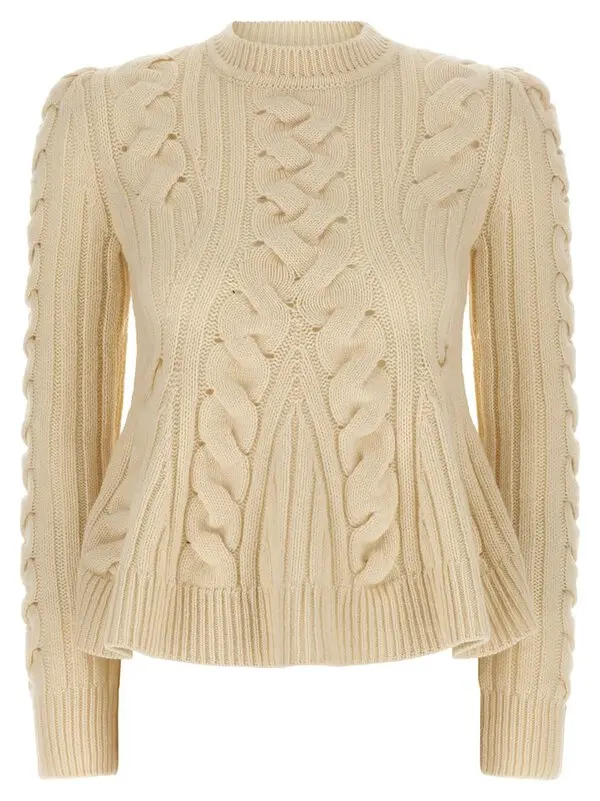 Alexander McQueen Peplum Cable Sweater - White