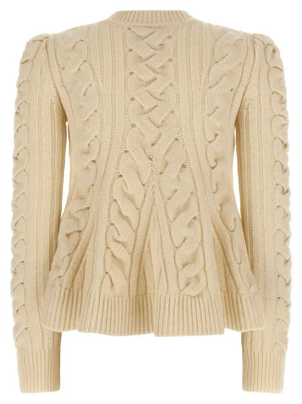 Alexander McQueen Peplum Cable Sweater - White