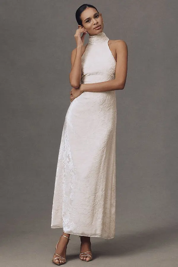 Bhldn High-neck Velvet Maxi Dress - Ivory