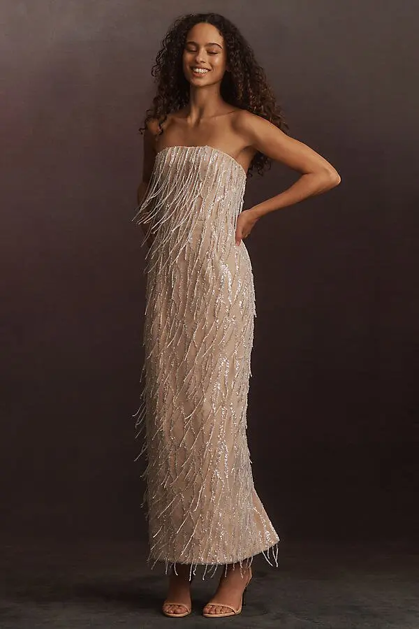 Helsi Ramona Strapless Beaded Fitted Maxi Dress - Off White/Nude - 20% Off  | Editorialist