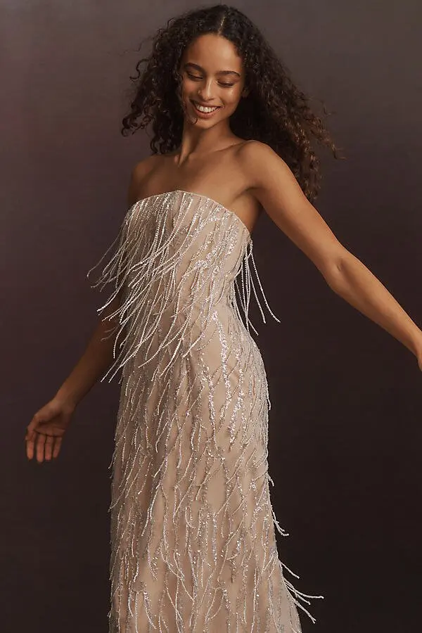 Helsi Ramona Strapless Beaded Fitted Maxi Dress - Off White/Nude - 20% Off  | Editorialist