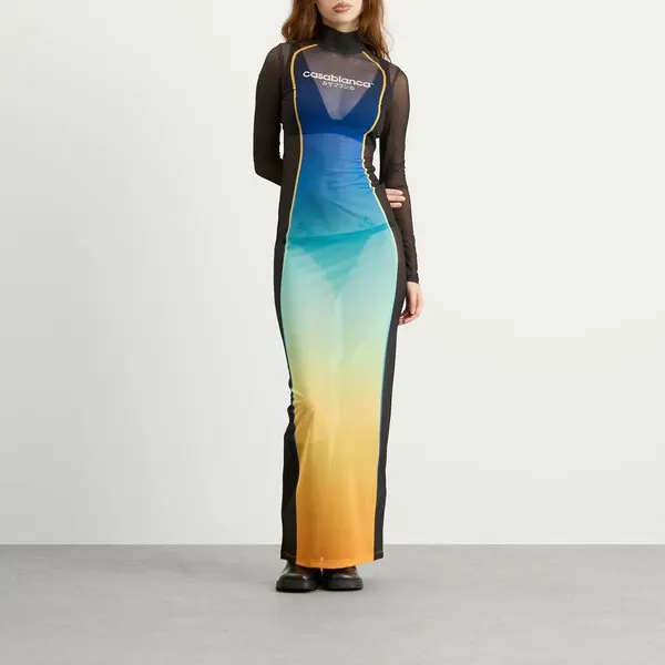 Casablanca Mesh Printed Gradient Maxi Dress