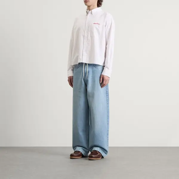 ABOUT:BLANK Oxford Script Shirt - White/brown