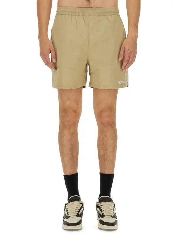 REPRESENT Bermuda Shorts With Logo - Beige