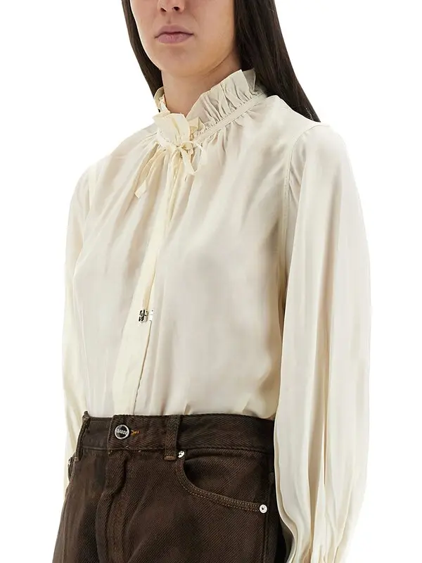 GANNI Shirt With Bow - Ivory
