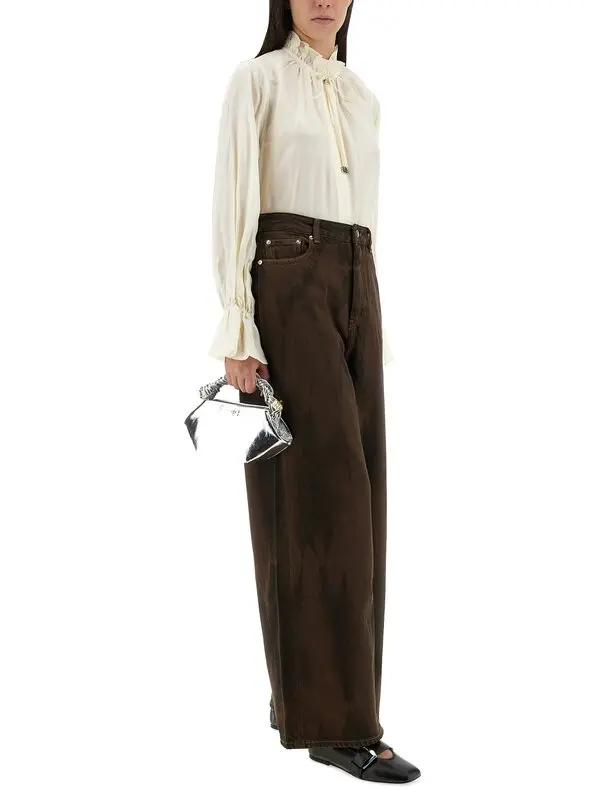 GANNI Shirt With Bow - Ivory