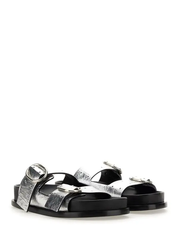JIL SANDER Leather Buckle Sandals - Silver