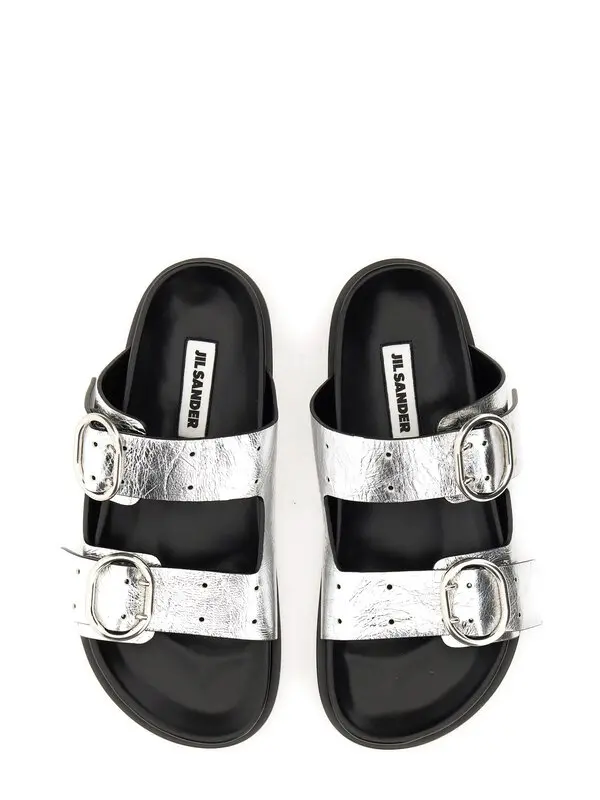JIL SANDER Leather Buckle Sandals - Silver