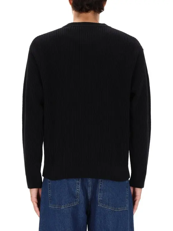 Maison Kitsuné Ribbed Knit With Fox Patch - Black