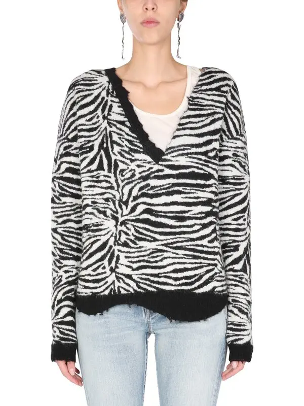 Saint Laurent V-neck Asymmetric Sweater - Multicolour
