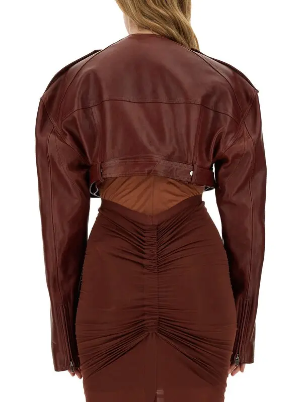 Rick Owens Leather Cropped Jacket - Bordeaux