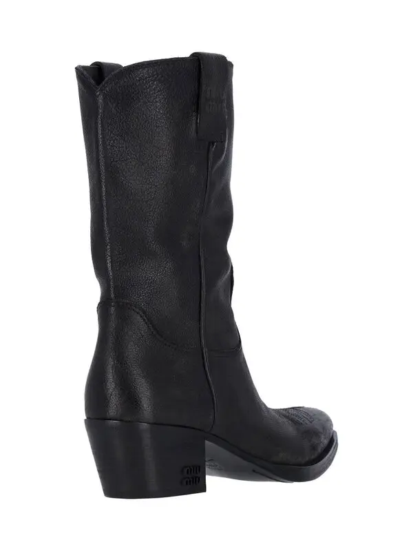 Miu Miu Logo Boots - Black