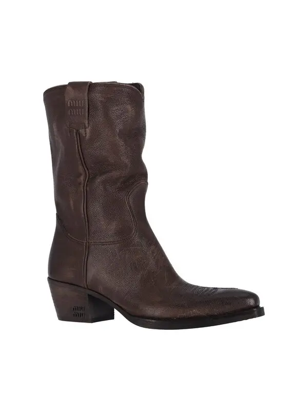 Miu Miu Logo Boots - Brown