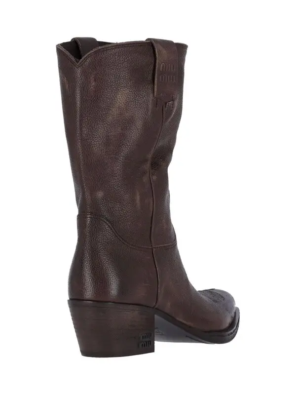 Miu Miu Logo Boots - Brown