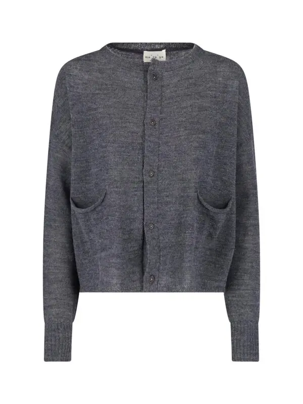 Miu Miu Virgin Wool Cardigan With Lettering Logo - Gray