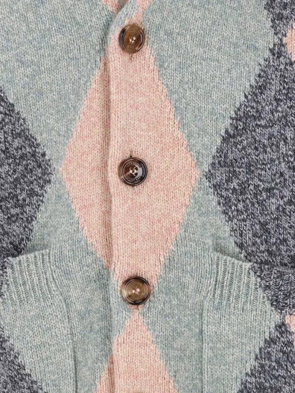 Miu Miu Virgin Wool Cardigan With Lettering Logo - Multi