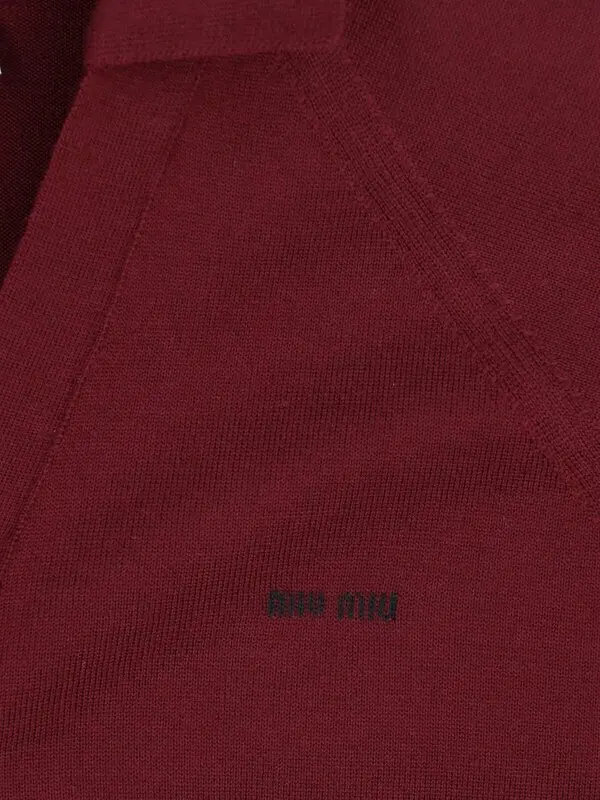 Miu Miu Virgin Wool Cardigan With Lettering Logo - Red