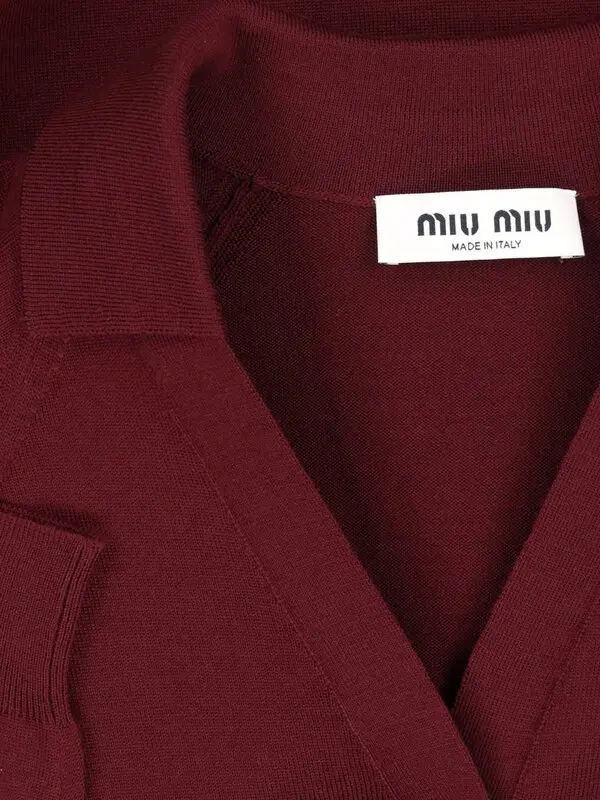 Miu Miu Virgin Wool Cardigan With Lettering Logo - Red
