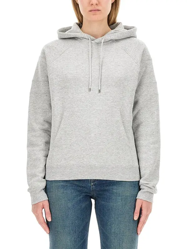 Saint Laurent Hooded Long Sleeve Sweatshirt - Grey