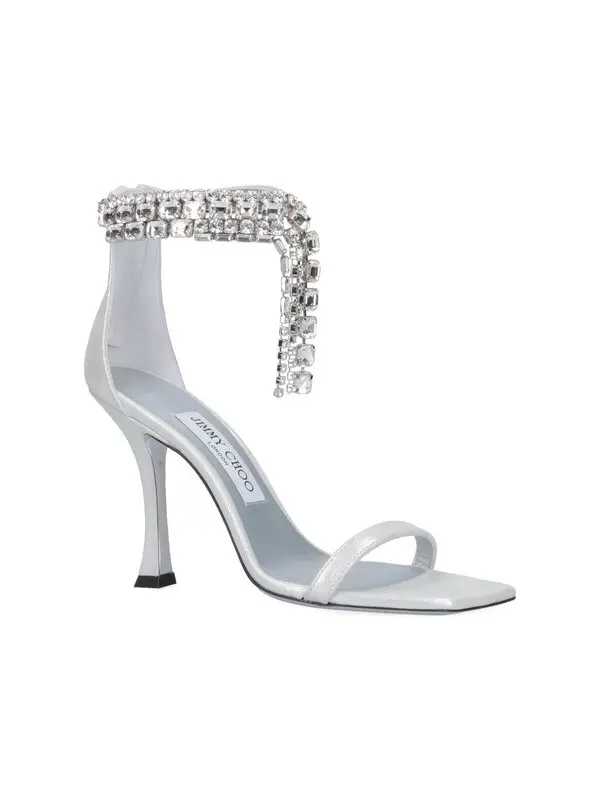 JIMMY CHOO Verity 100 Rhinestone Slingback Sandals - Silver