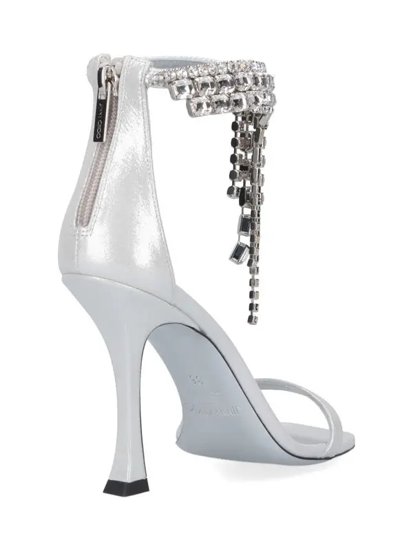 JIMMY CHOO Verity 100 Rhinestone Slingback Sandals - Silver