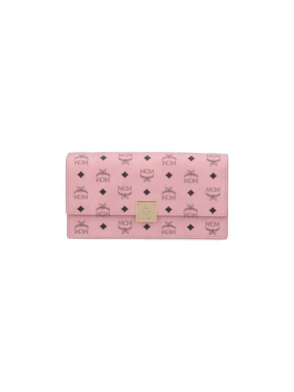 Mcm Large Wallet With Logo Shoulder Strap - Pink
