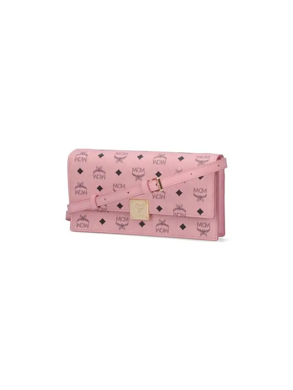 Mcm Large Wallet With Logo Shoulder Strap - Pink