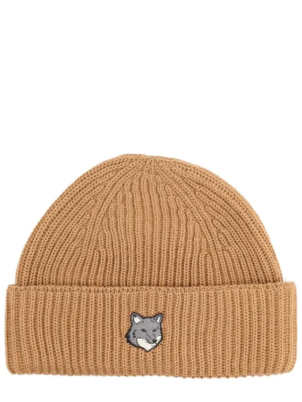 Maison Kitsuné Beanie With Fox Patch - Brown