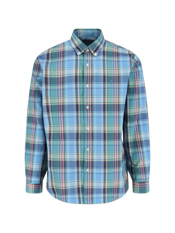 Miu Miu Polo Ralph Lauren Logo Embroidered Cotton Shirt - Blue