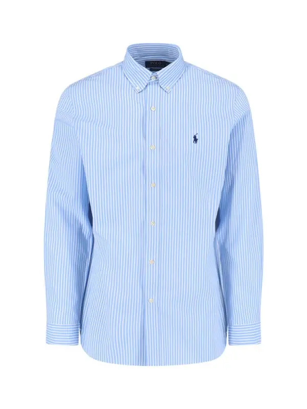Polo Ralph Lauren Logo Embroidered Cotton Shirt - Light Blue