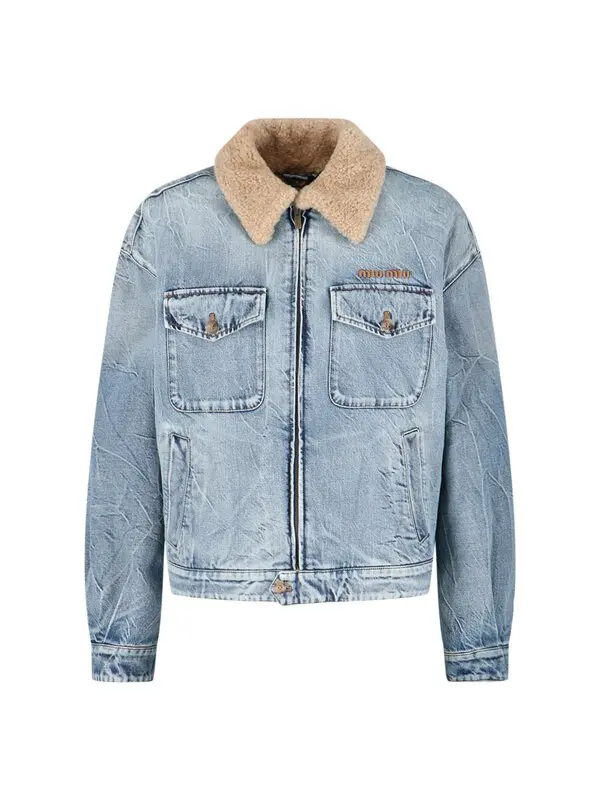Miu Miu Logo Denim Jacket - Light Blue