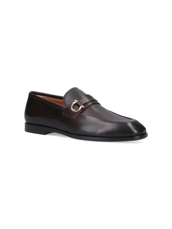 FERRAGAMO Gancini Leather Loafers - Brown
