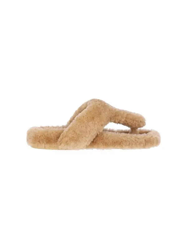 Loewe Shearling Thong Sandals - Beige