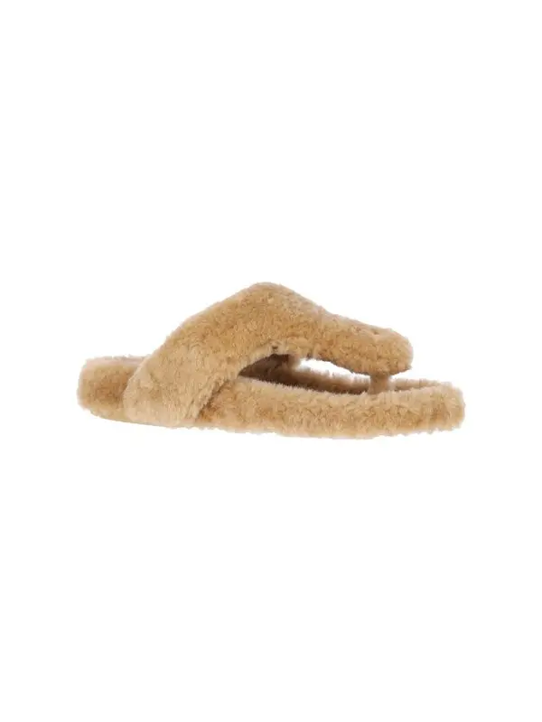 Loewe Shearling Thong Sandals - Beige