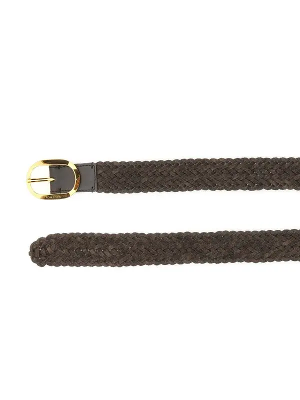 TOM FORD Woven Leather Belt - Brown