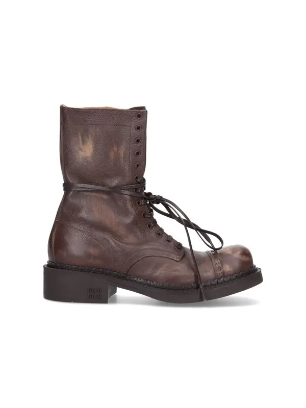 Miu Miu Lace-up Ankle Boots - Brown