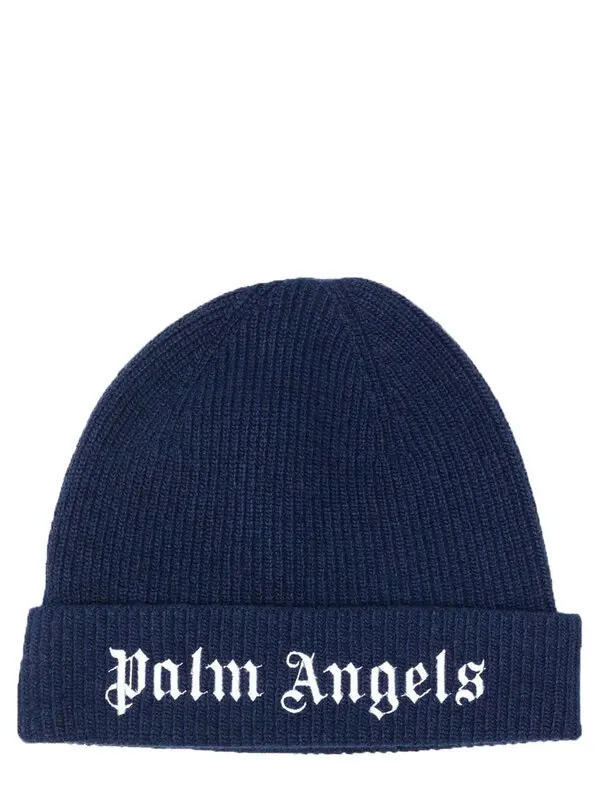 Palm Angels Knit Logo Beanie - Blue