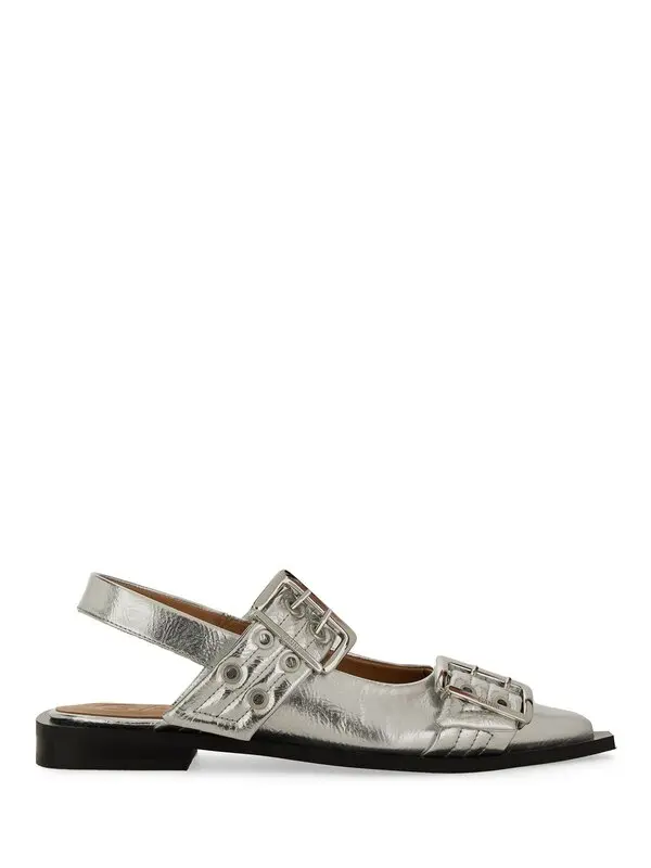 GANNI Ballerina With Buckle - Silver