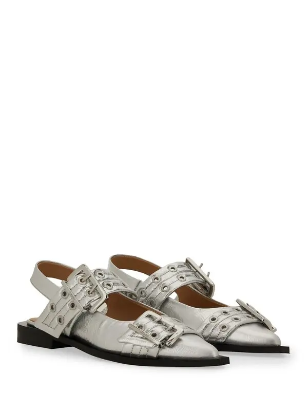 GANNI Ballerina With Buckle - Silver