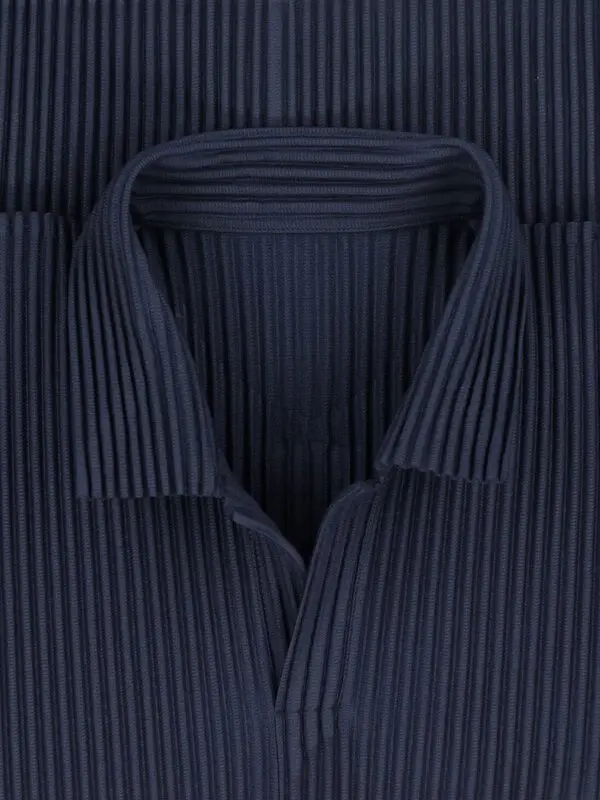 HOMME PLISSE Pleated Polo - Blue