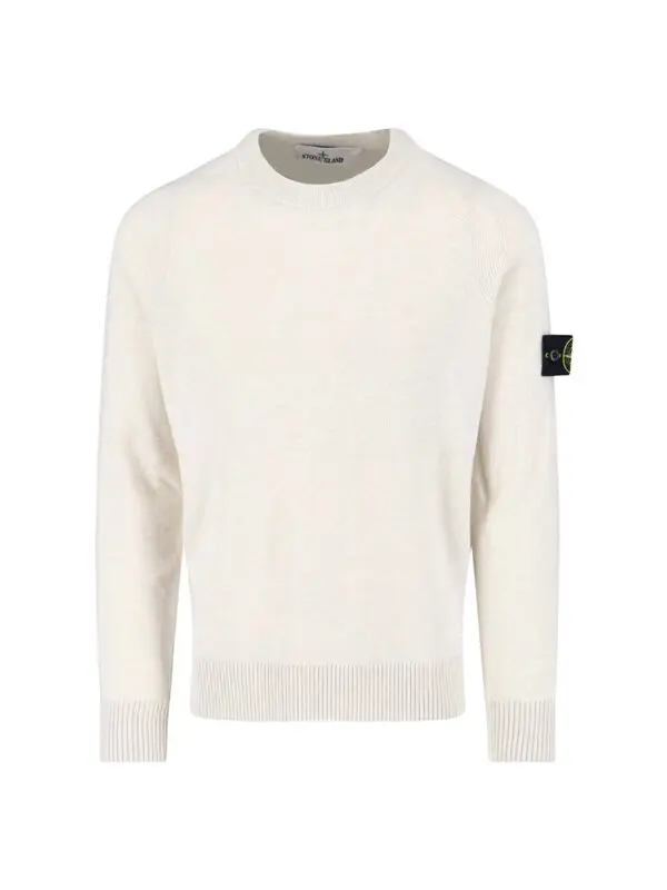 Stone Island Virgin Wool Logo Sweater - Cream