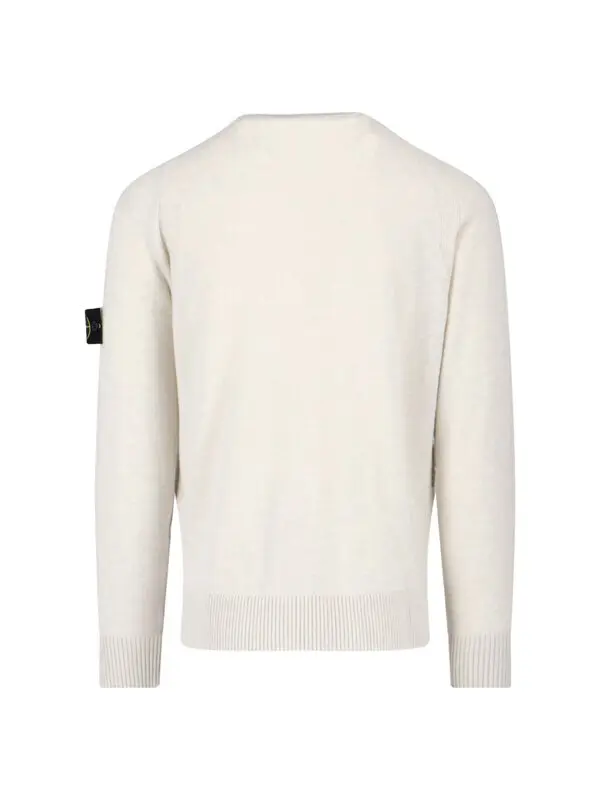 Stone Island Virgin Wool Logo Sweater - Cream