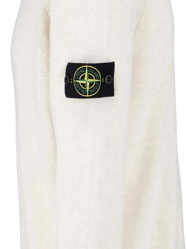 Stone Island Virgin Wool Logo Sweater - Cream
