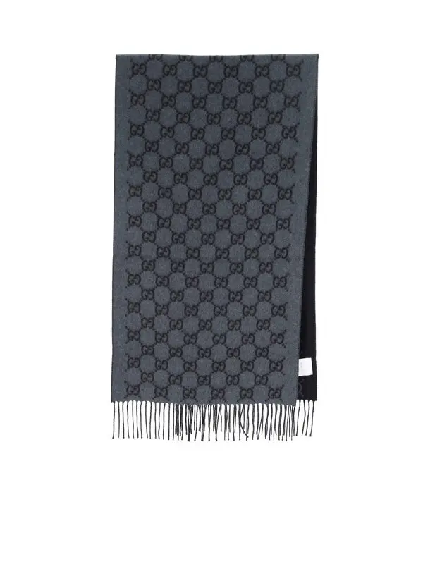 Gucci Gg' Cashmere Scarf - Gray