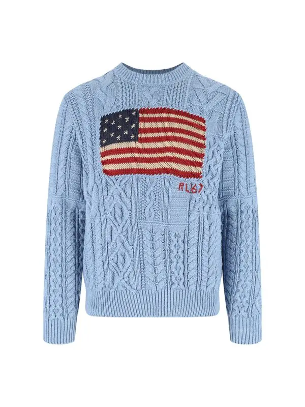 Polo Ralph Lauren Sweater With American Flag Detail - Light Blue