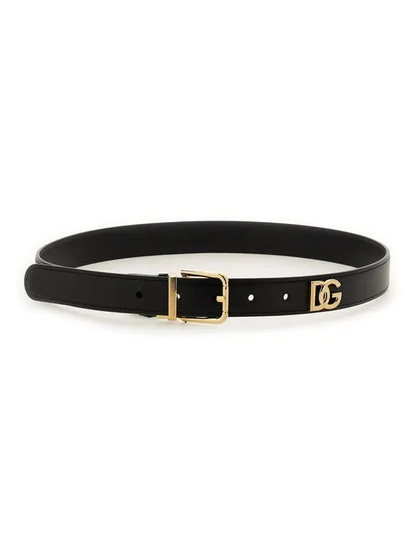 Dolce & Gabbana Leather Belt With Logo - Black